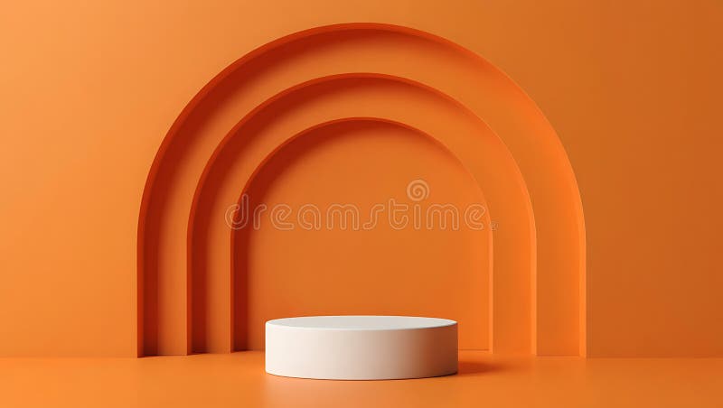 Orange Arch Background with White Product Display Podium Stock ...