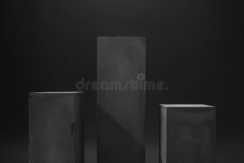 Three Concrete Blocks of Different Sizes Stand in a Row Against a Dark ...