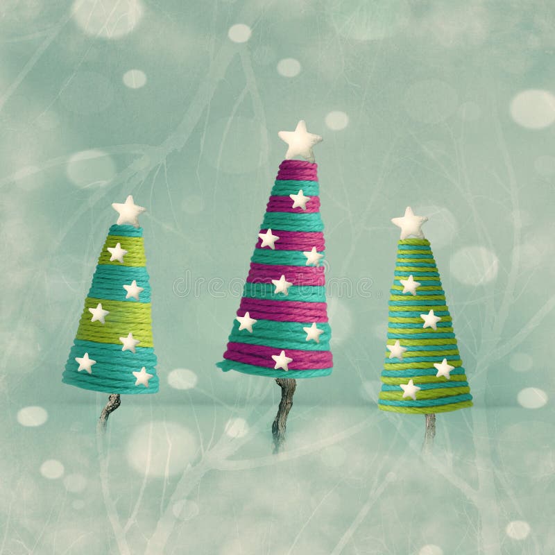 Three Cones Shape Christmas Trees Stock Image - Image of happy ...