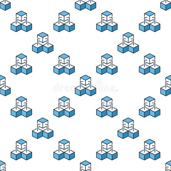 Three Connected Blocks - Blockchain Technology Vector Blue Seamless ...