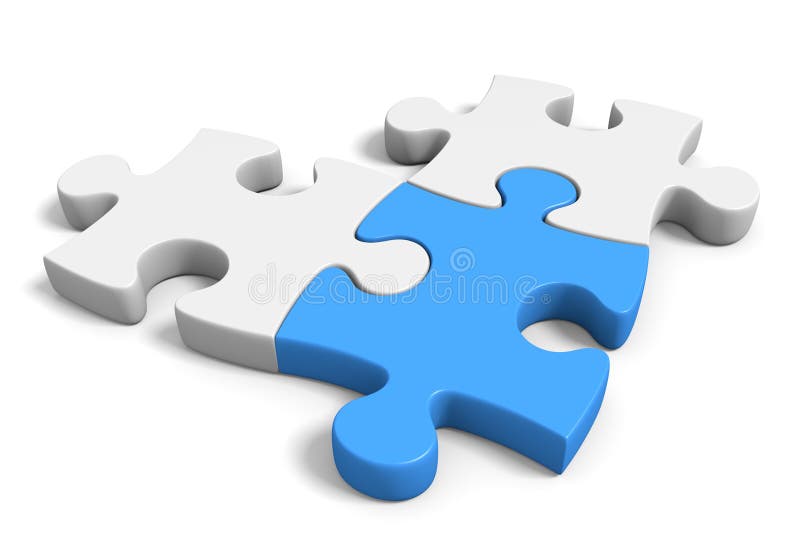 Three Connected Jigsaw Puzzle Pieces on a White Background, 3D ...