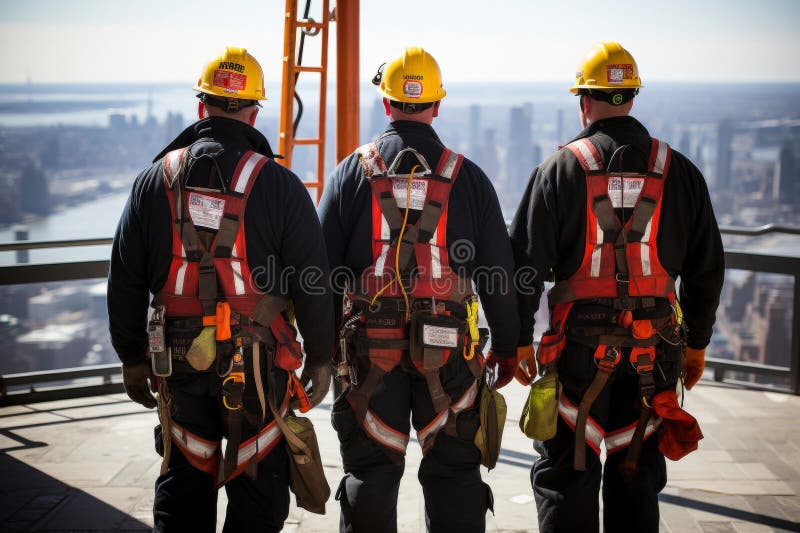 Construction Workers on a Skyscraper Looking at the City Below Them ...