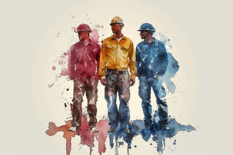 Three Construction Workers Posing Together in Urban Setting during the ...