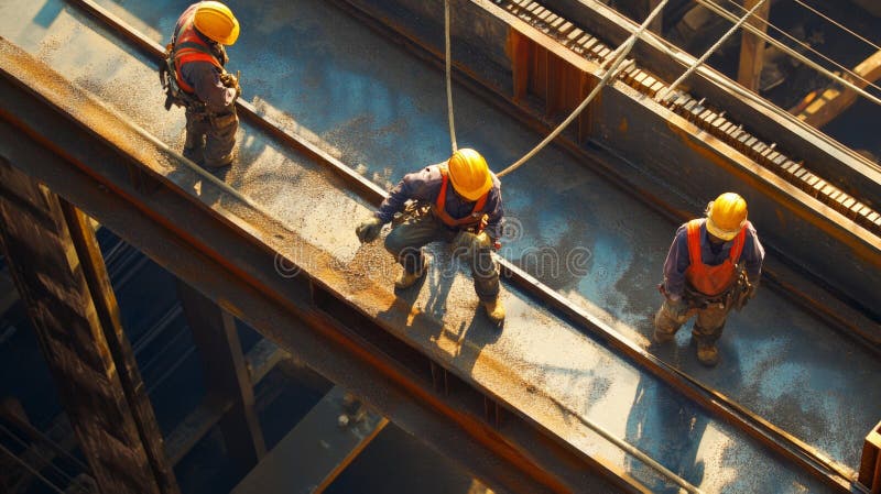 Three Construction Workers on a Steel Beam Stock Illustration ...