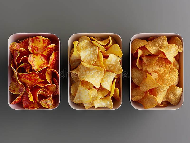 Three Containers of Chips in Different Colors Stock Image - Image of ...