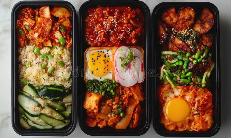 Three Containers of Food, Each with a Different Type of Food Stock ...