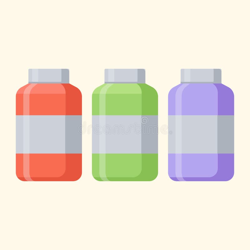 Three Containers with Labels in Different Colors Stock Illustration ...