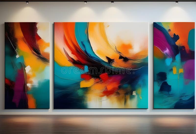 Three Contemporary Abstract Paintings on the Art Studio Stock ...