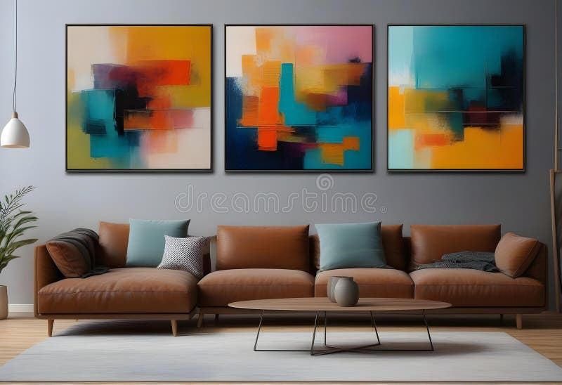 Three Contemporary Abstract Paintings on the Art Studio Stock ...