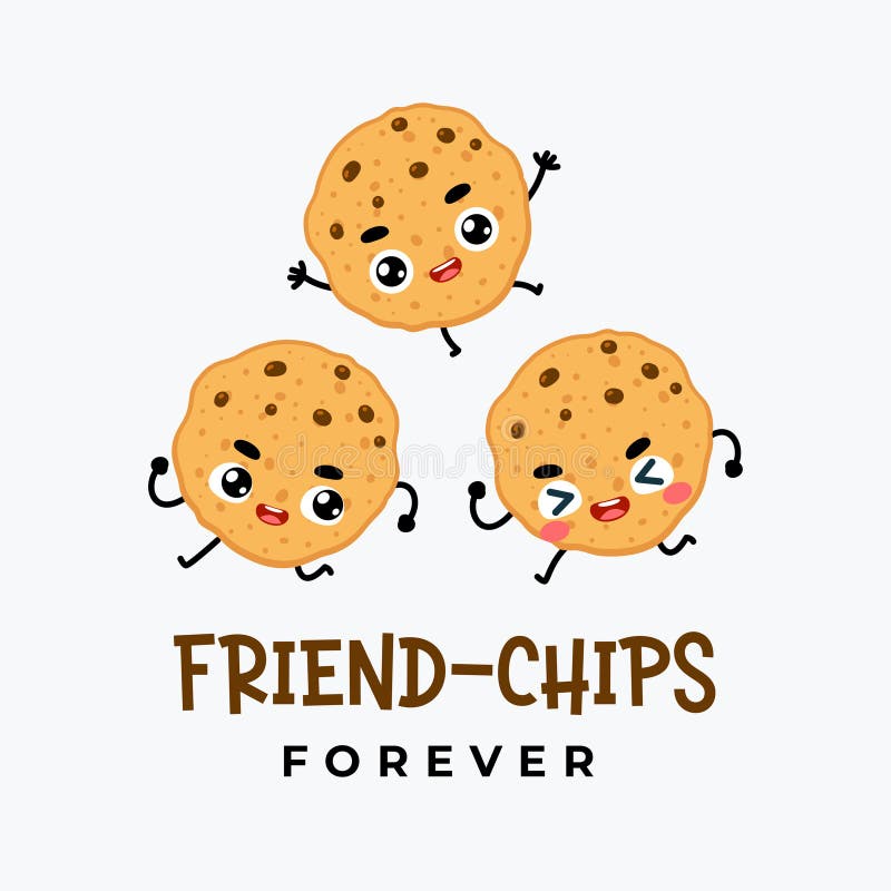 Three Cookies with Chips Playing Together. Happy Friendship Stock ...