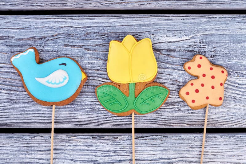 Three cookies on sticks. stock photo. Image of homemade - 89741314