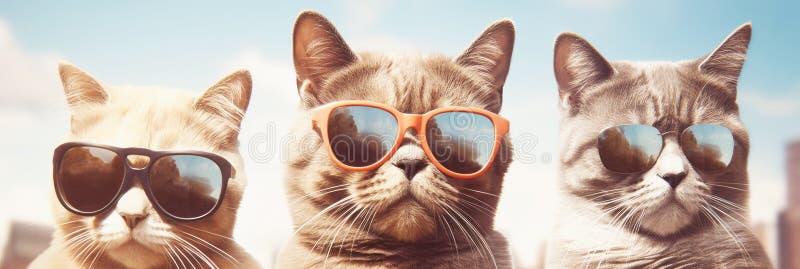 Three Cool Cats Wearing Sunglasses Banner Stock Illustration ...