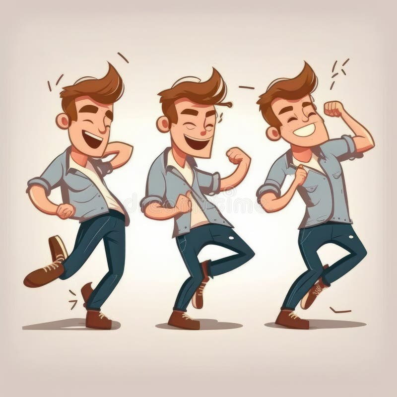 Three Cool Charming Happy Guys Dancing on a Light Colorful Background ...