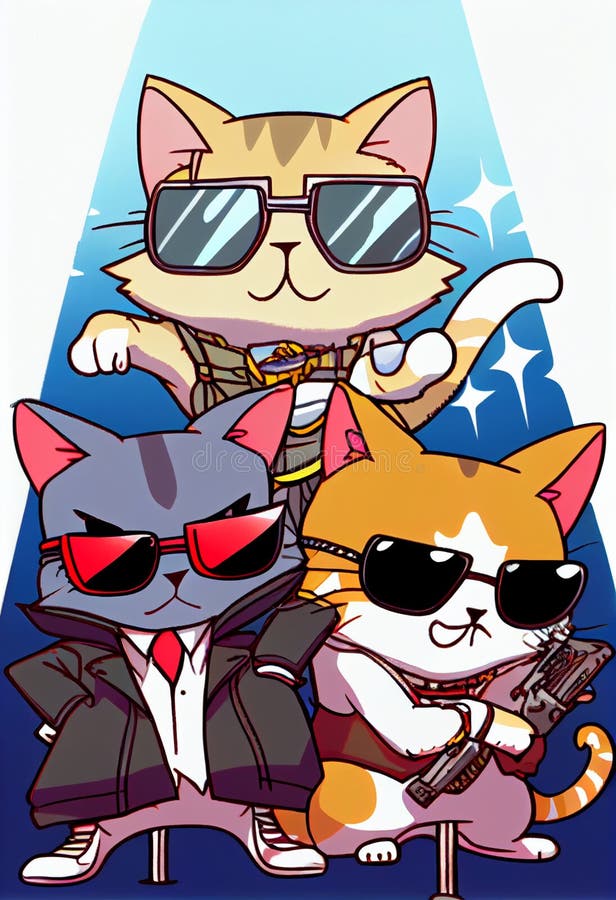 Three Cool Stylish Cats in Glasses Posing for the Camera. AI Generated ...