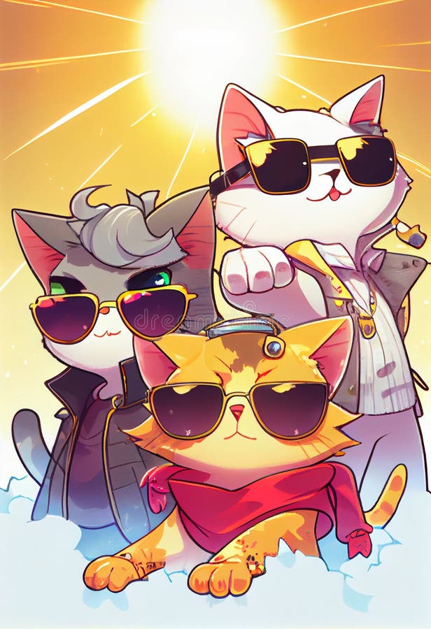 Three Cool Stylish Cats in Glasses Posing for the Camera. AI Generated Stock Illustration ...