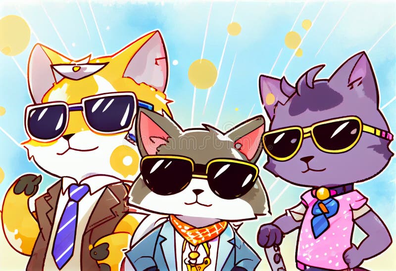 Three Cool Stylish Cats in Glasses Posing for the Camera. AI Generated ...