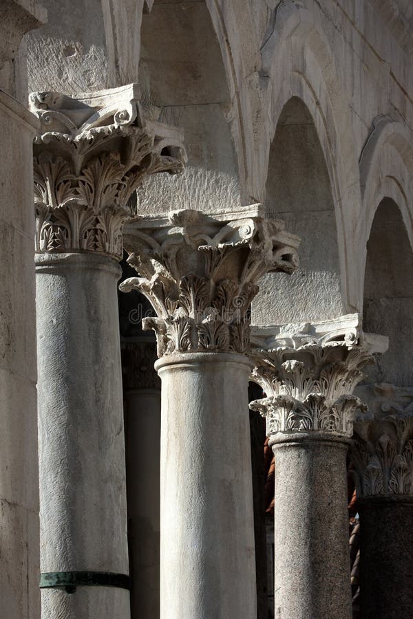Three Corinthian Columns on Peristyle in Diocletian S Palace Stock ...