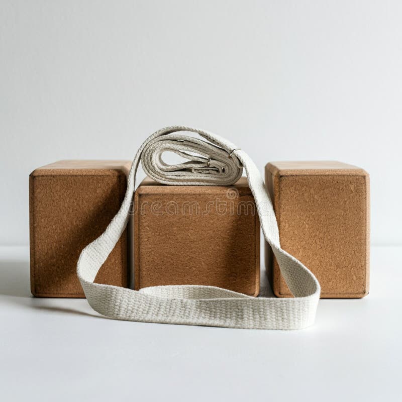 Three Cork Yoga Blocks are Aligned Horizontally on a Flat Surface ...