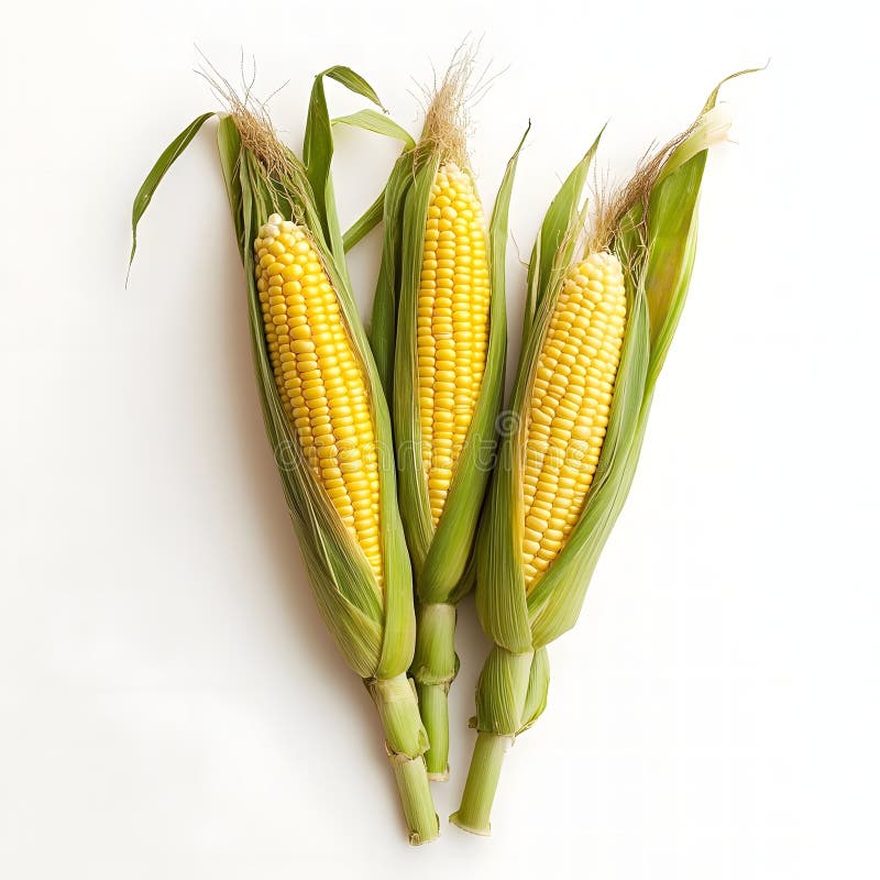 Three Corn Cobs Isolated on a White Background Stock Illustration ...