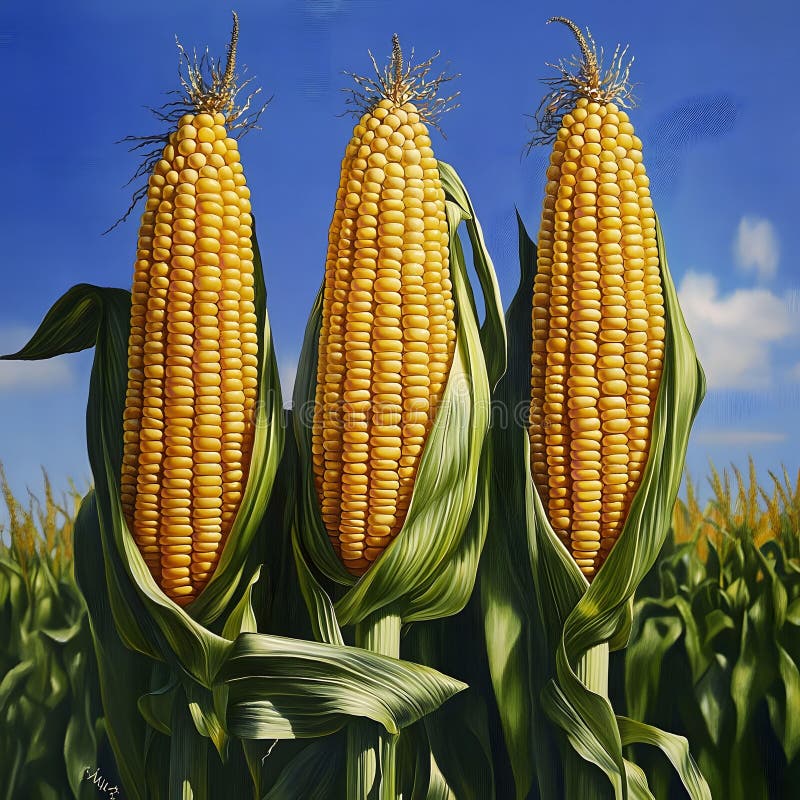 Three Corn Ears stock illustration. Illustration of green - 343365673