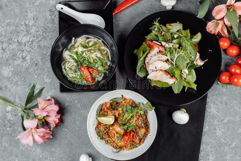 Three-course Set Menu for a Nutritious Healthy Lunch in a Restaurant ...