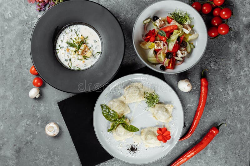 Three-course Set Menu for a Nutritious Healthy Lunch. Three Course Set ...