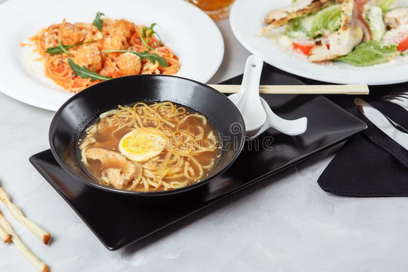 Three-course Set on a Table in a Restaurant, Cafe Menu. Business Lunch ...