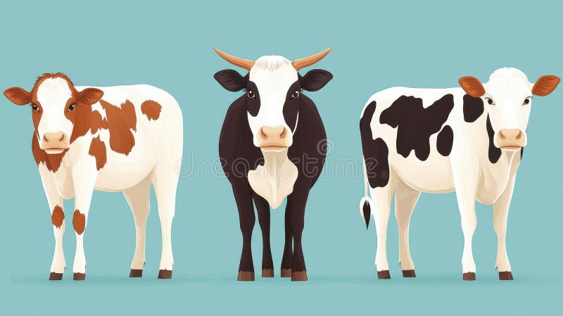 Three Cows are Aligned in a Row, with One Cow Standing Upright ...