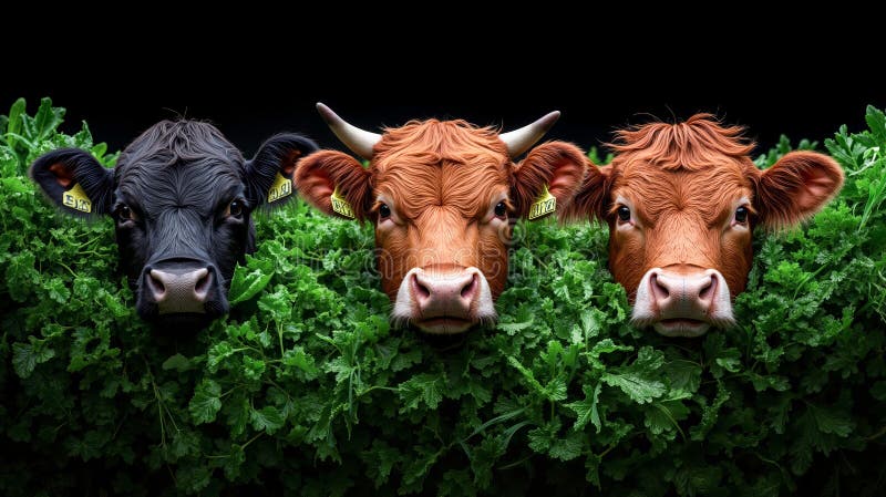 Three Cows in a Field of Green Plants Stock Image - Image of plants ...
