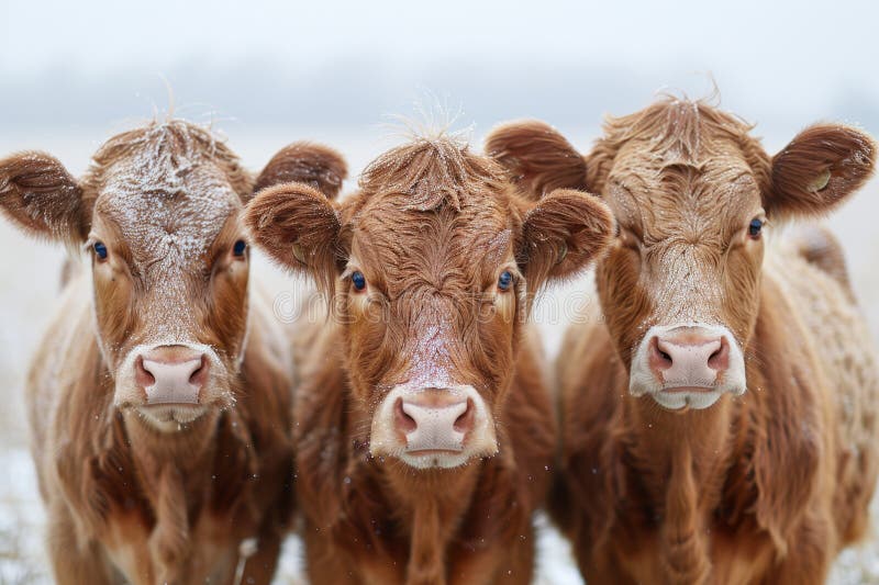 Three Cows Outside in Winter Stock Image - Image of meadow, field ...