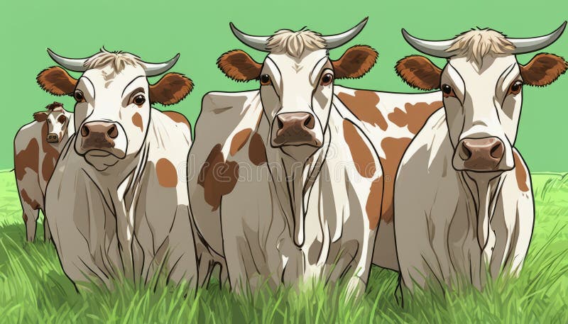 Three Cows Standing in a Field Stock Illustration - Illustration of ...