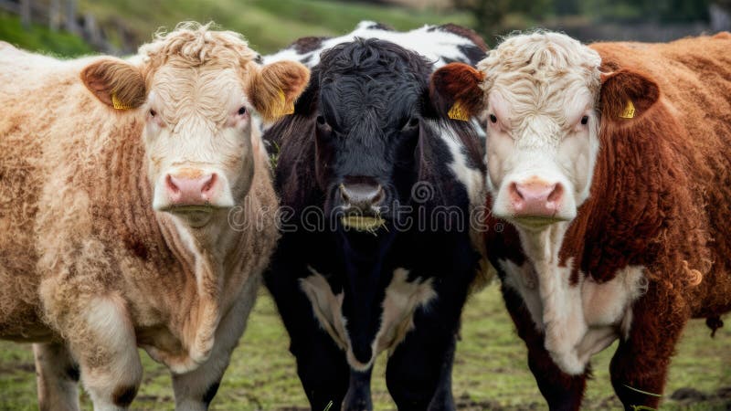 Three Cows Standing in a Field with One Looking at the Camera, AI Stock ...