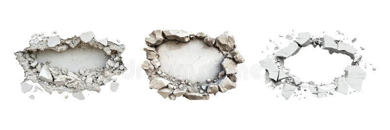 Three Cracked Wall Holes Set. Construction and Demolition Concept ...