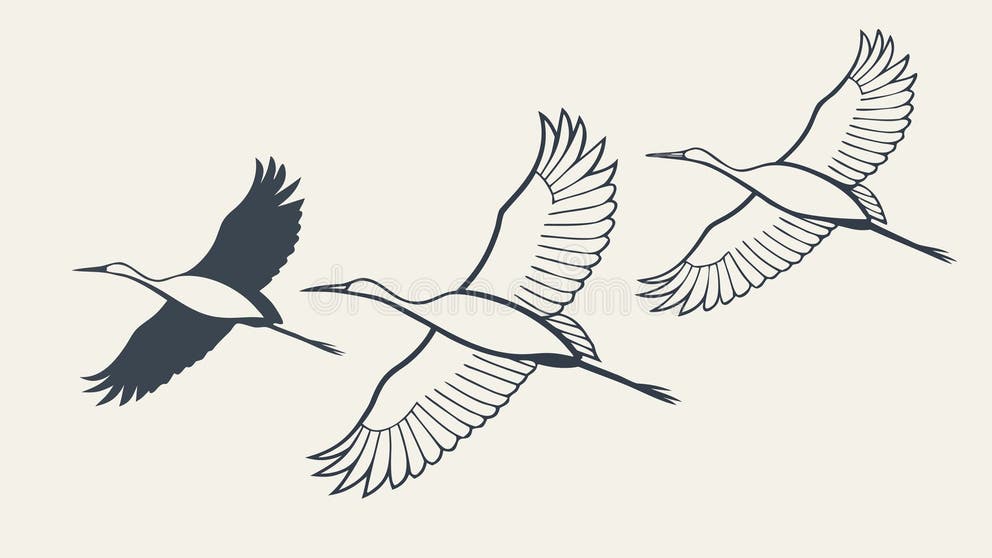 Three Cranes in Flight Vector Illustration, Vector Design Generative AI ...