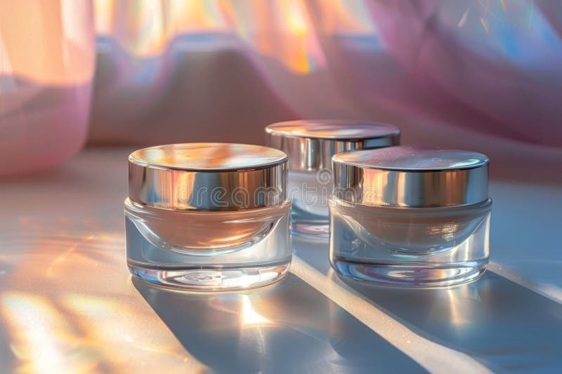 Three Cream Containers and One Empty One with Some White Stuff Stock ...