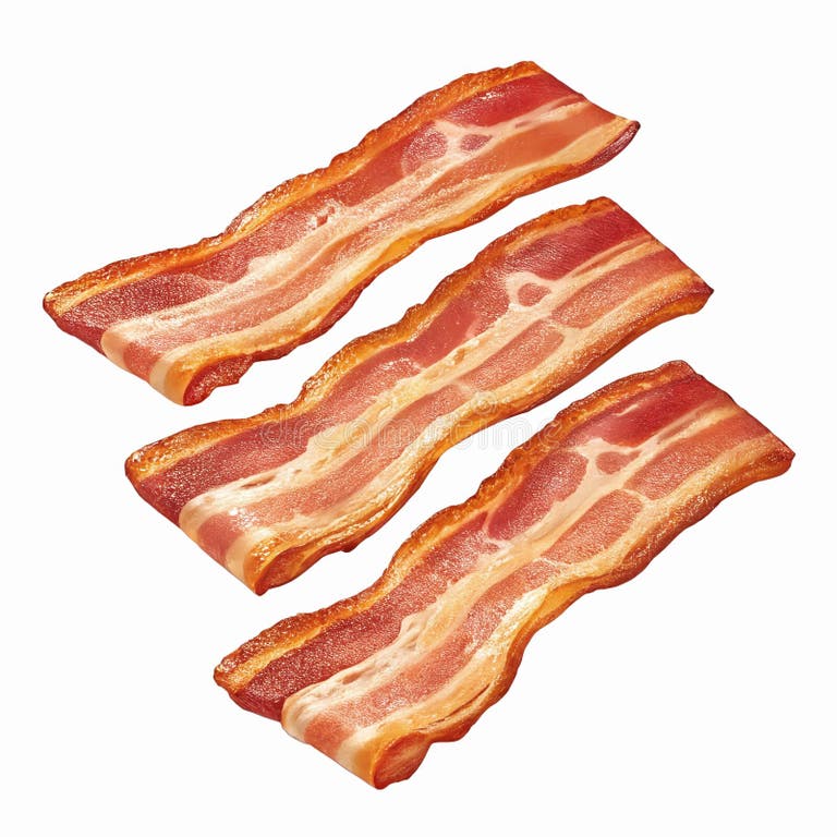 Three Crispy Brown Cooked Bacon Strips Isolated on Transparent ...