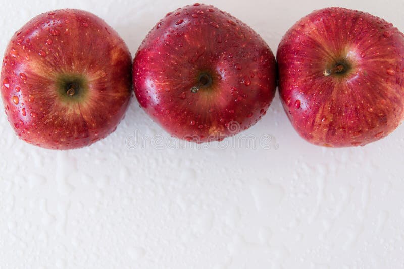 Three Crispy Red Apples on White Background, Space for Text Stock Image ...