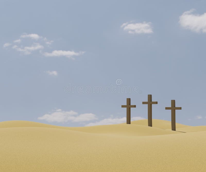 Three Cross in the Desert and Blue Sky Stock Illustration ...