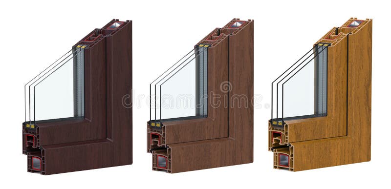 Three Ñ ross Section through a Window PVC Profile Laminated Wood Grain ...