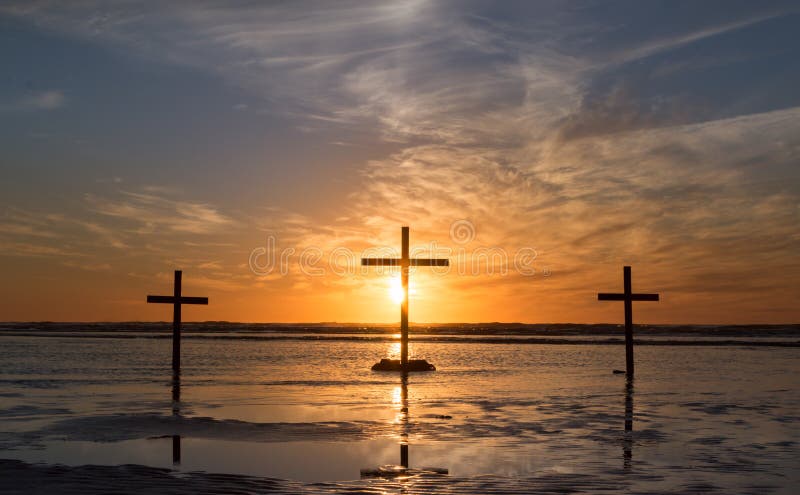 Three Cross Waters Sunset. stock image. Image of faith - 49628435