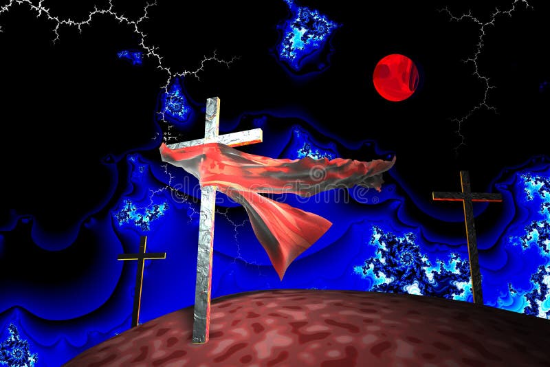 Three Crosses in Fractal Storm Stock Illustration - Illustration of ...