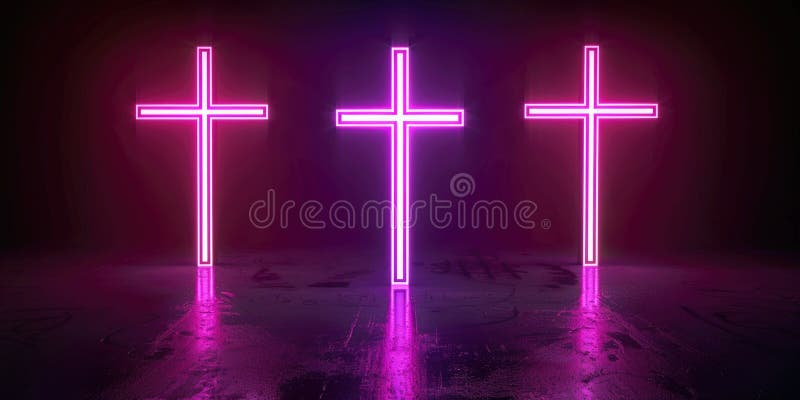 Three Crosses Lit Up in a Dimly Lit Room Stock Image - Image of ...