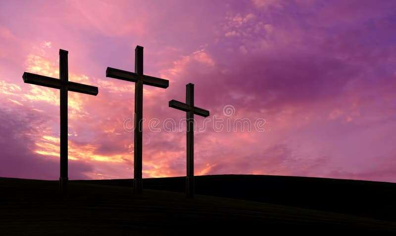 Three Crosses on Over Dramatic Sky Background Stock Photo - Image of ...