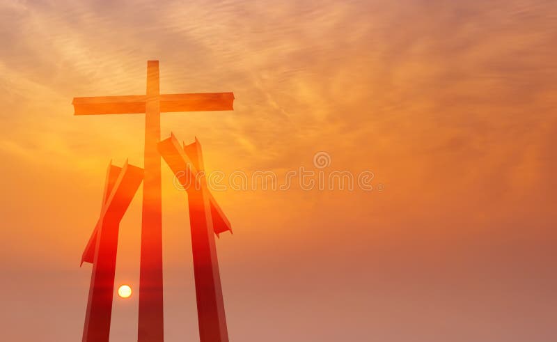 Three Crosses Over Sunset Background Stock Image - Image of ...