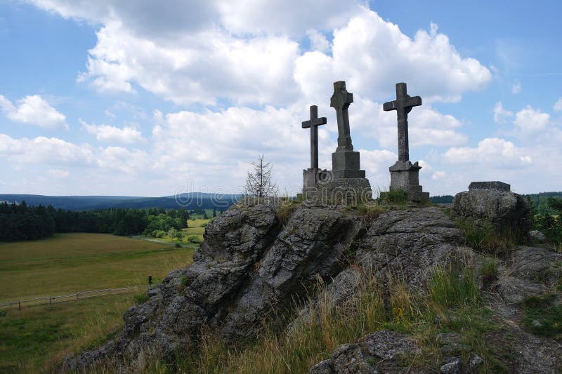 Three Crosses in the Slavkov Forest in the Czech Republic Stock Image ...