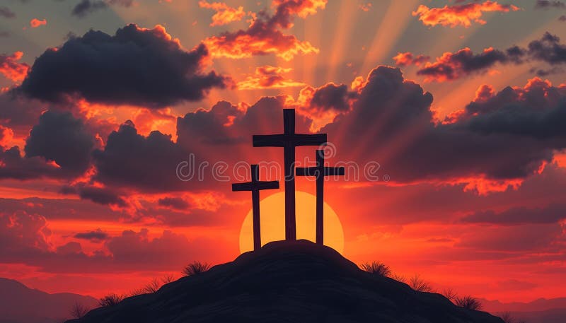 Cross Silhouted Againts Sunset,good Friday Icons.easter Concept Stock ...