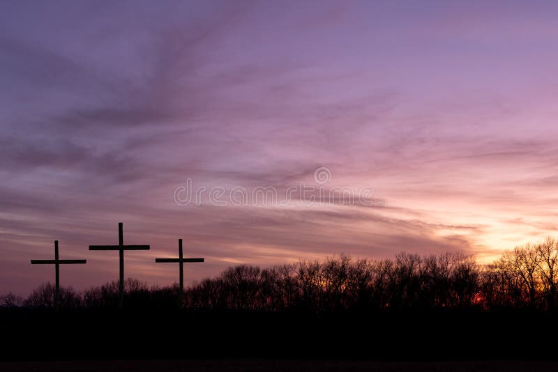 The Three Crosses at Sunset Stock Photo - Image of clouds, field: 242713866