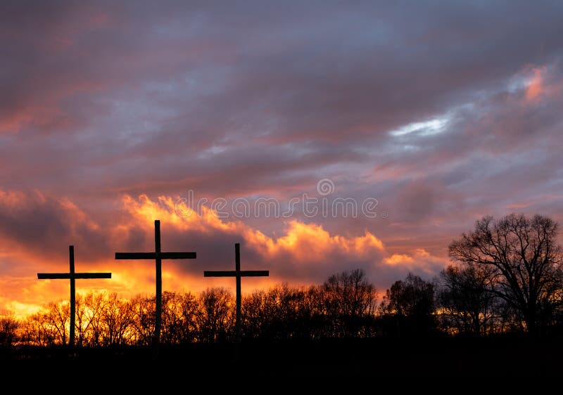The Three Crosses at Sunset Stock Image - Image of jesus, sunlight ...