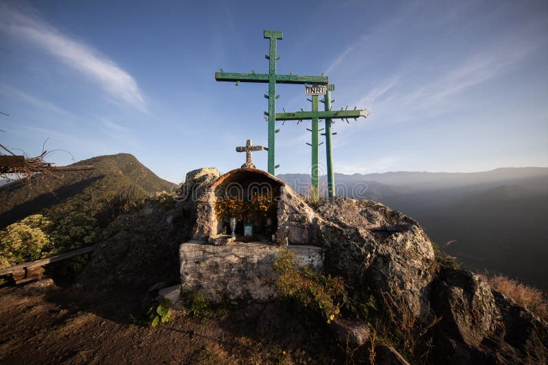 Three Crosses on Top of Mount Picacho in the Oaxaca Valley in Mexico ...
