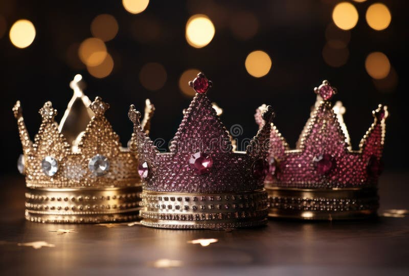 Three Crowns of Colors on a Table Stock Photo - Image of decoration ...